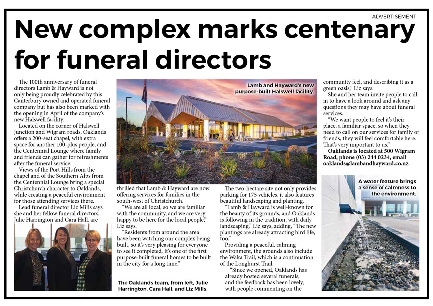 Oaklands opening marks centenary - Lamb & Hayward